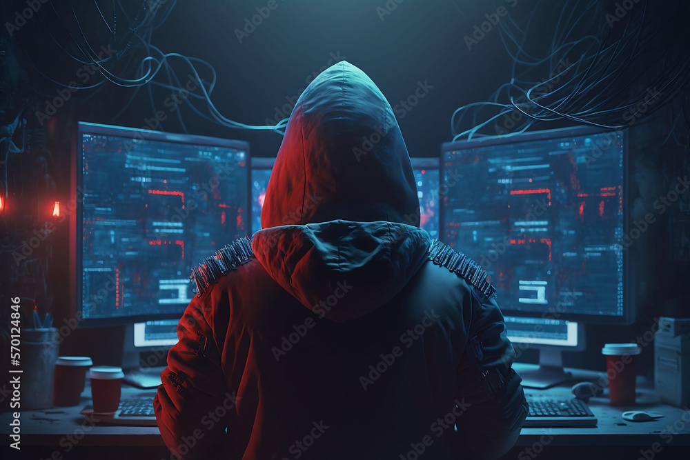 Dangerous Hooded Hacker Breaks into Data Servers. Their System with a Virus. His Hideout Place ...