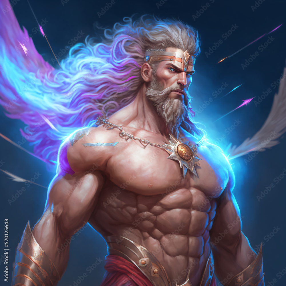 illustration of a muscular warrior god with long golden beard and hair ...