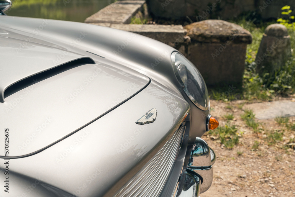 Marseille, France - June 2022: Aston Martin logo on the DB5 model Stock ...