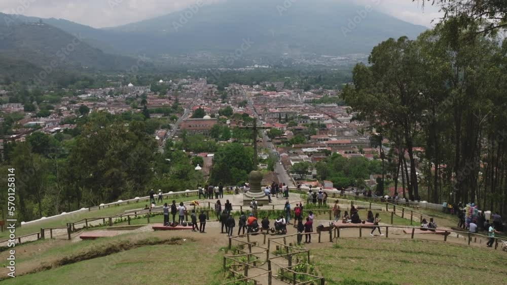 Wide aerial footage of the Cerro de La Cruz that slowly closes in on ...