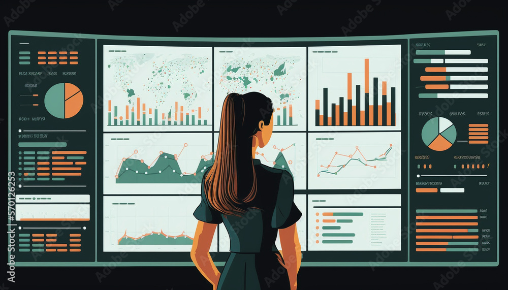 Illustration of Woman analyst analyzing data and creating insight ...