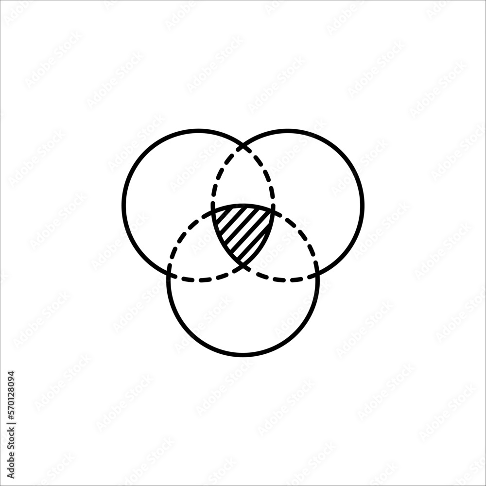 Discrete maths icon. Overlapping circles. Intersection. Venn diagram ...