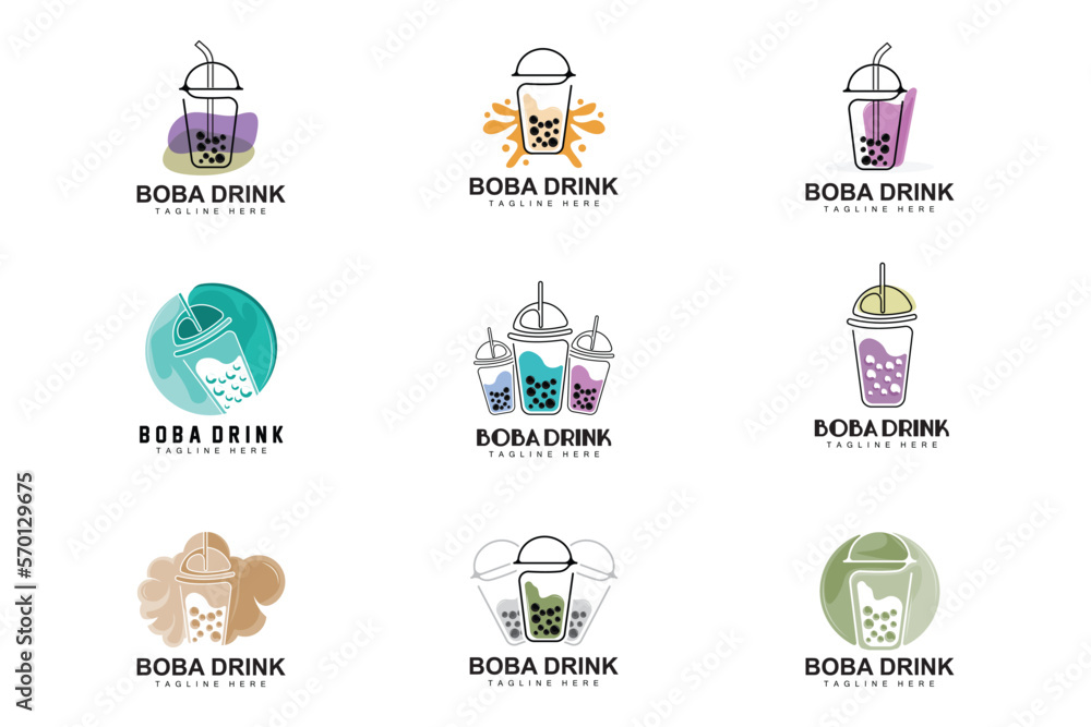 Boba Drink Logo Design, Modern Jelly Drink Bubble Vector, Boba Drink ...