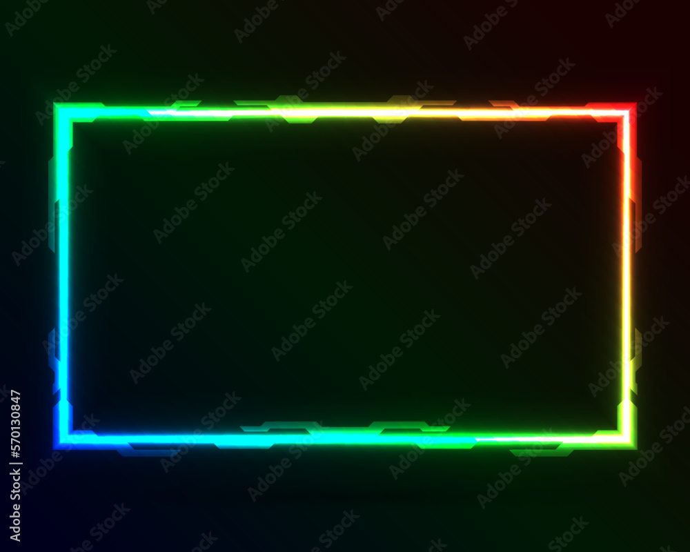 Futuristic glowing rgb neon border stream overlay gui screen frame ...