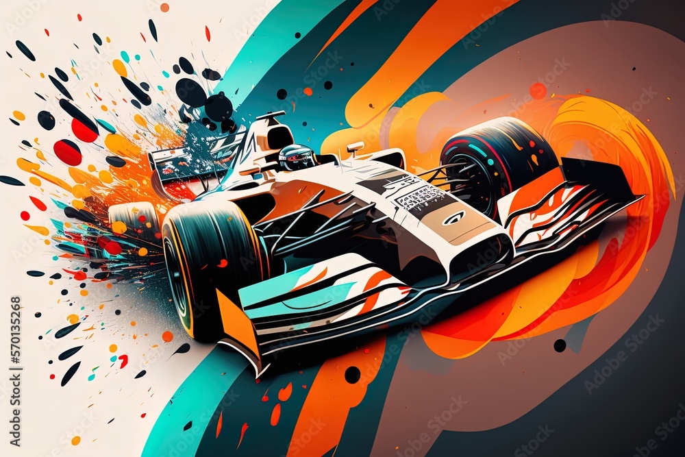 Futuristic racing formula at fast ride to finish. Post product ...