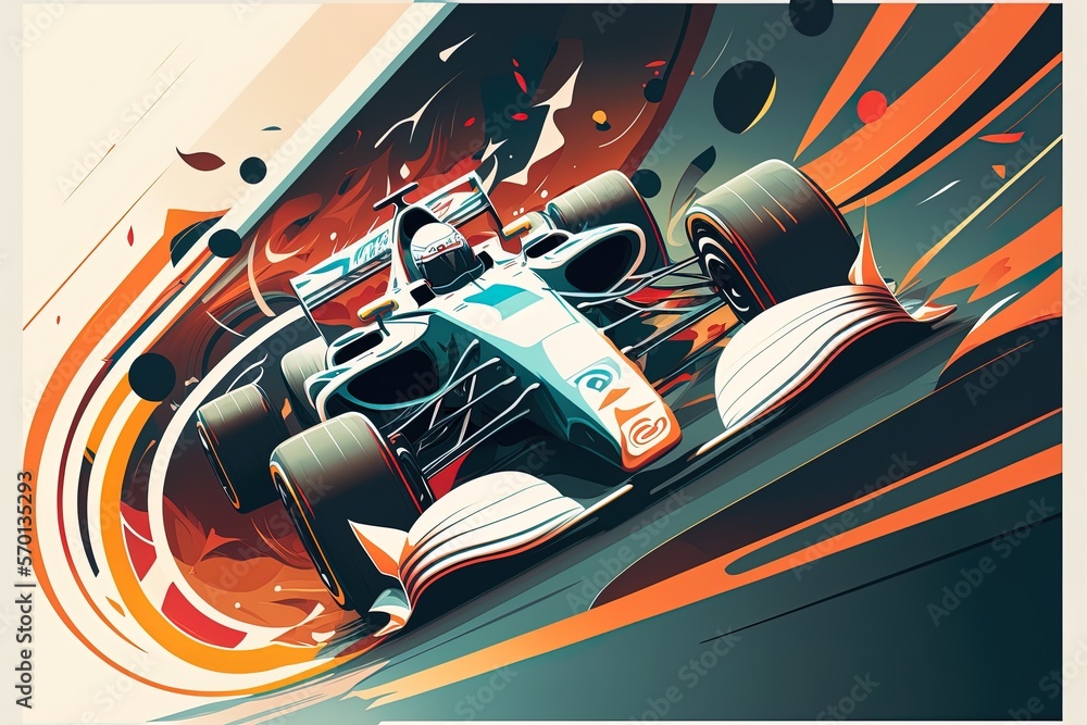 Futuristic racing formula at fast ride to finish. Post product ...