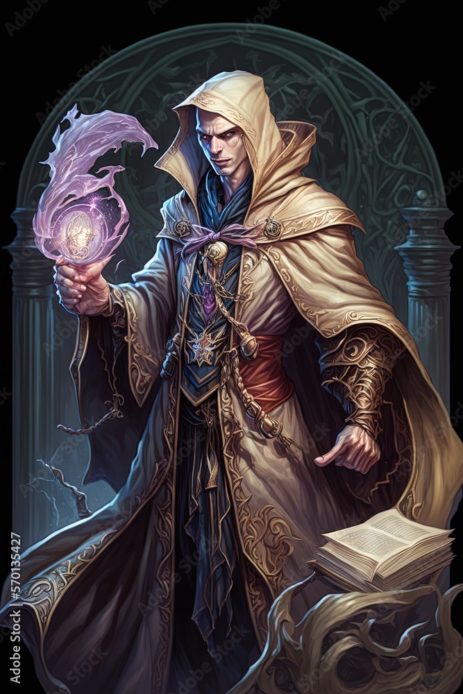 Full body view of a beautiful male sorcerer illustration, Magic ...
