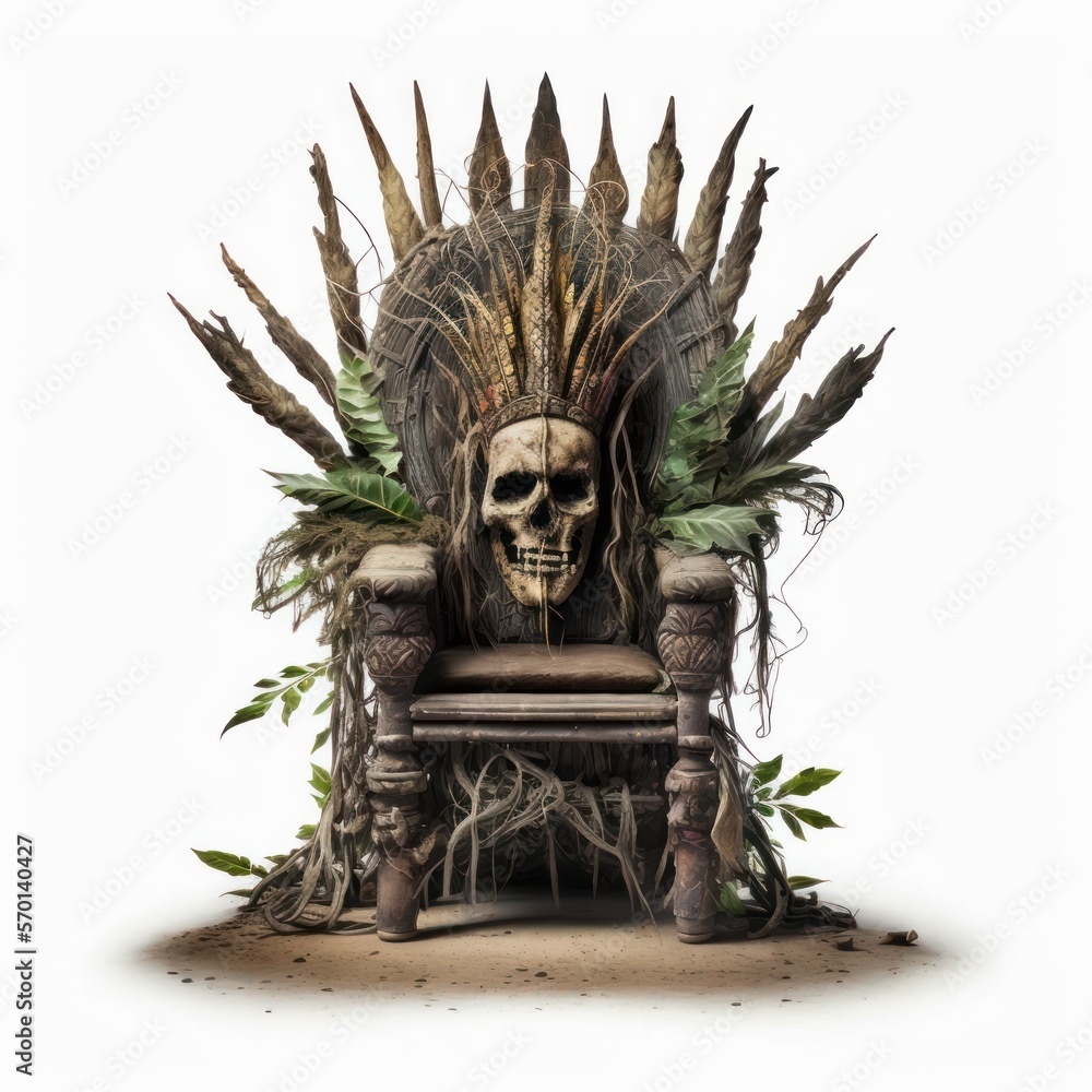 Detailed illustration of a witch doctor's throne in a primitive tribe ...