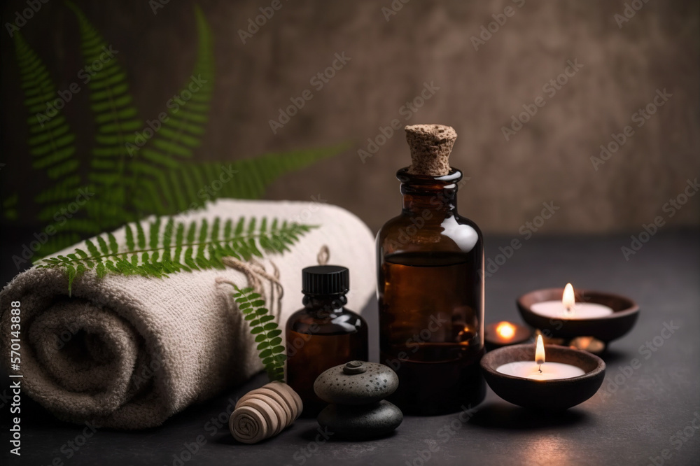 AI Generative image, spa accessory composition set in spa hotel ...