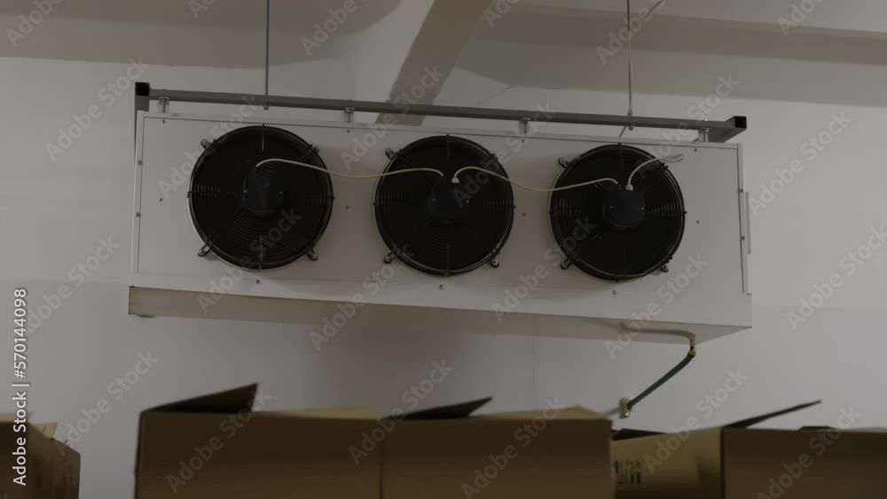 Huge industrial air cooler used inside the production factory storage ...