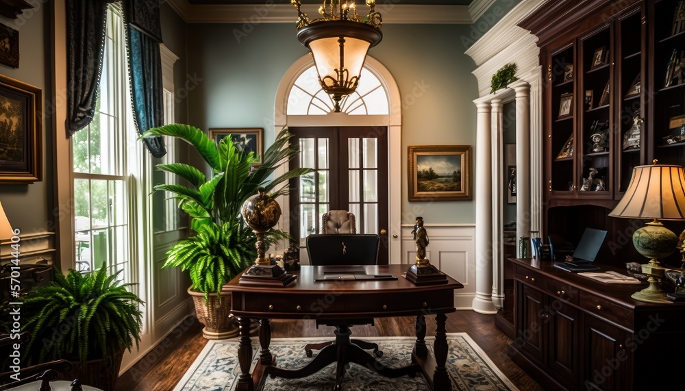 Cozy Beautiful Colonial plantation-style home office Interior Design ...