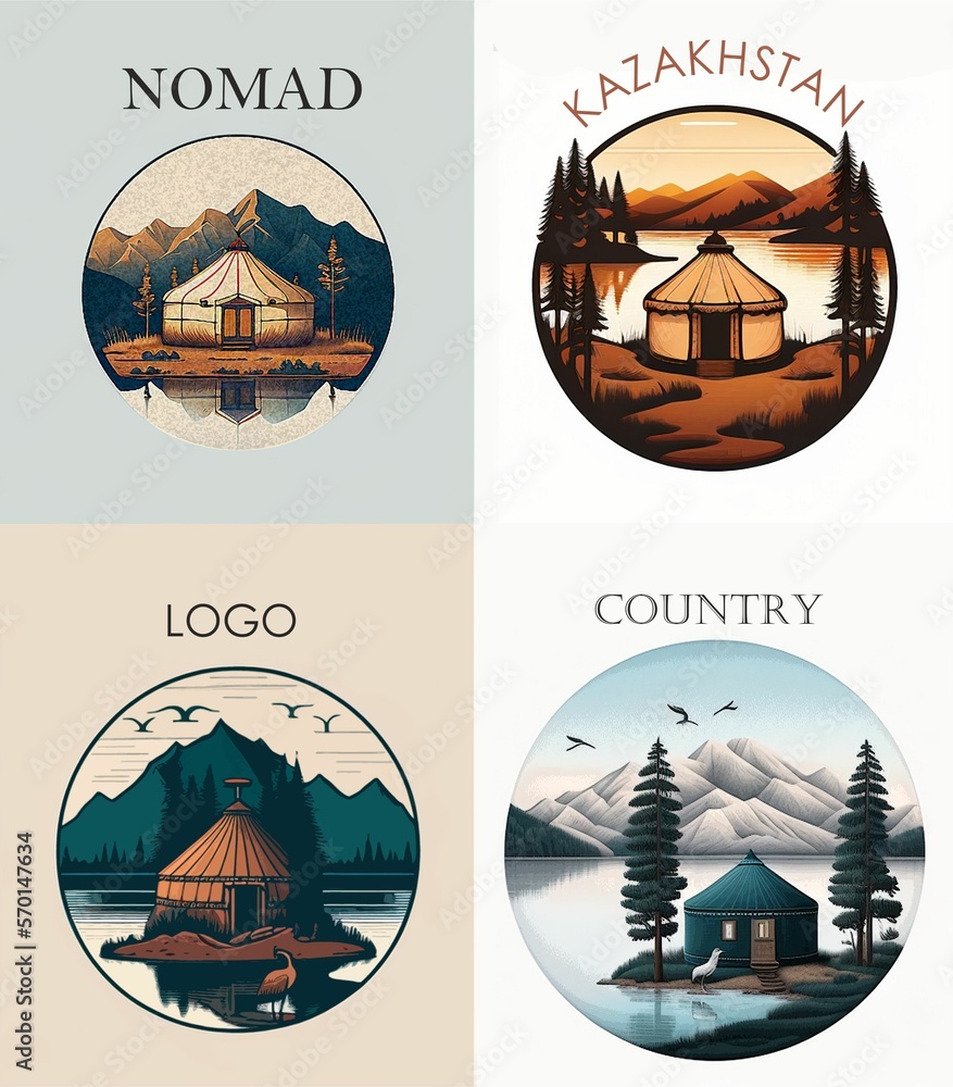 Variants of logos with yurts on the lake. Stock Illustration | Adobe Stock