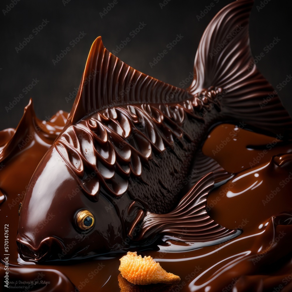 Chocolate fish, detailed. For social media posts planning, web ...