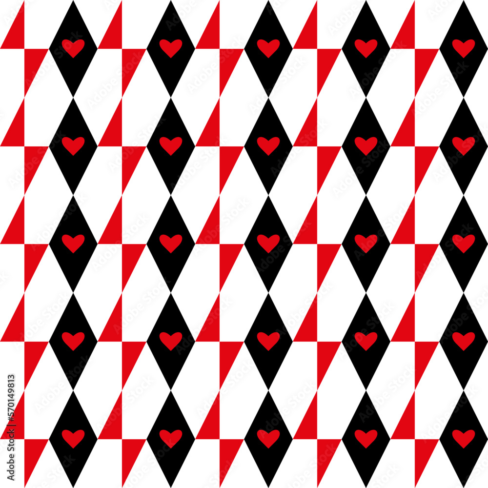 Geometric pattern - red hearts on a black and white background, for ...