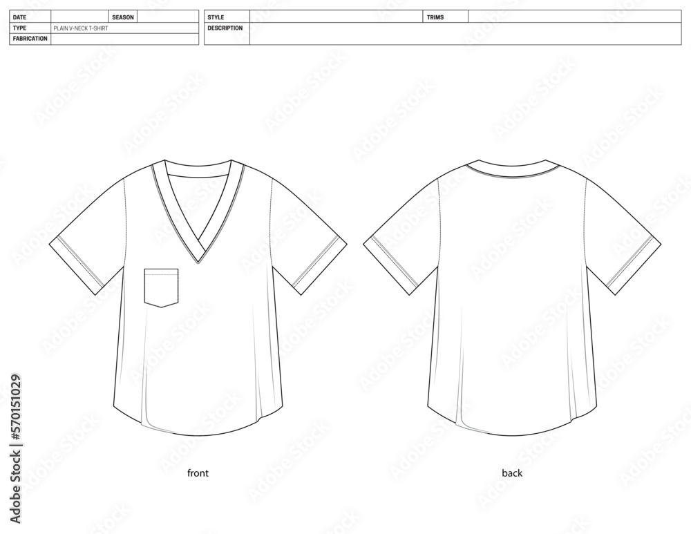 Customizable Fashion Tshirt Vector Illustration V Neck Outline