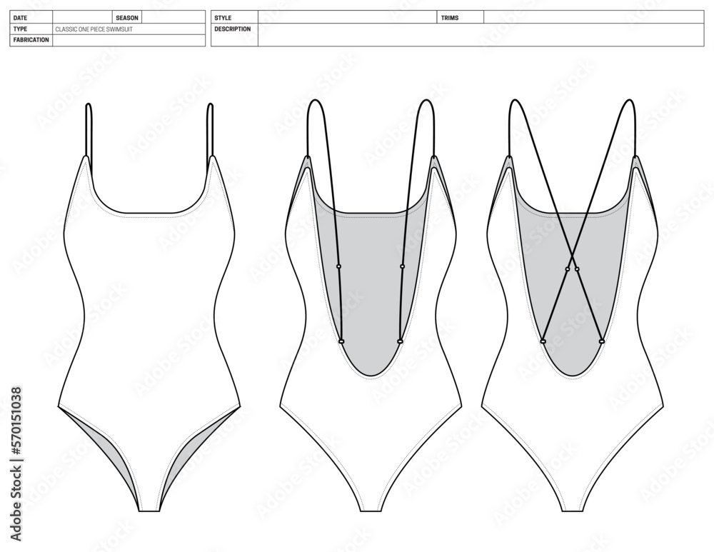 Customizable Fashion Swimsuit Vector Illustration, Bathing Suit OutLine ...