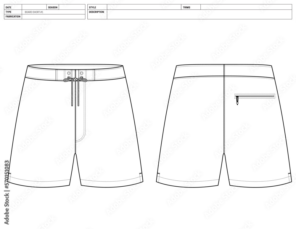 Customizable Shorts Vector Illustration, Pant Template, Flats Sketch ...