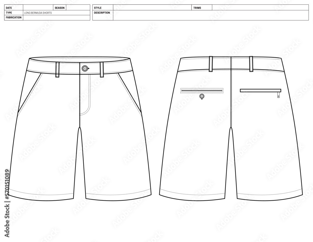 Customizable Shorts Vector Illustration, Pants Template, Flats Sketch ...