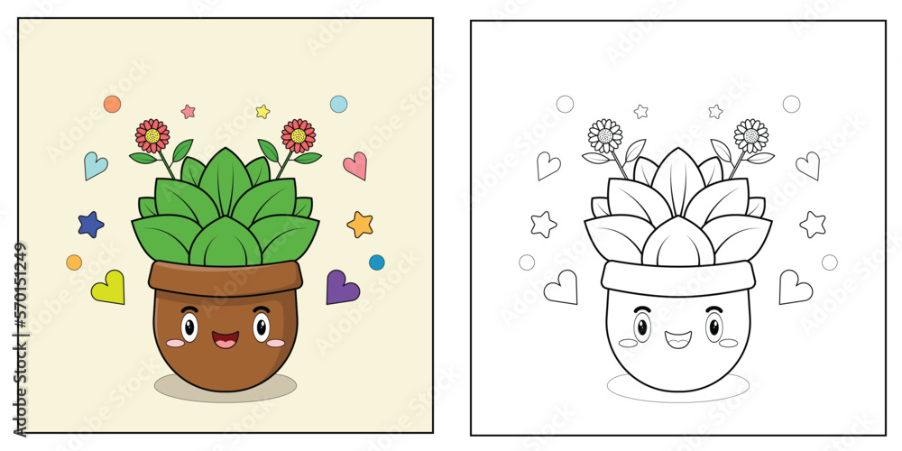 Vector illustration with caktus kawaii. Cute square page coloring book ...