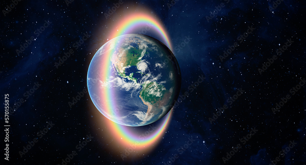Rainbow surrounds the Planet Earth "Elements of this Image Furnished by ...