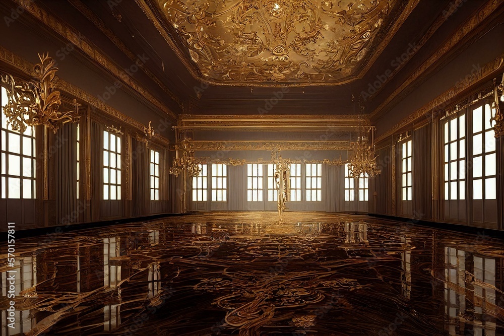 Fantasy victorian ballroom inside of an aristocratic palace. Gold ...