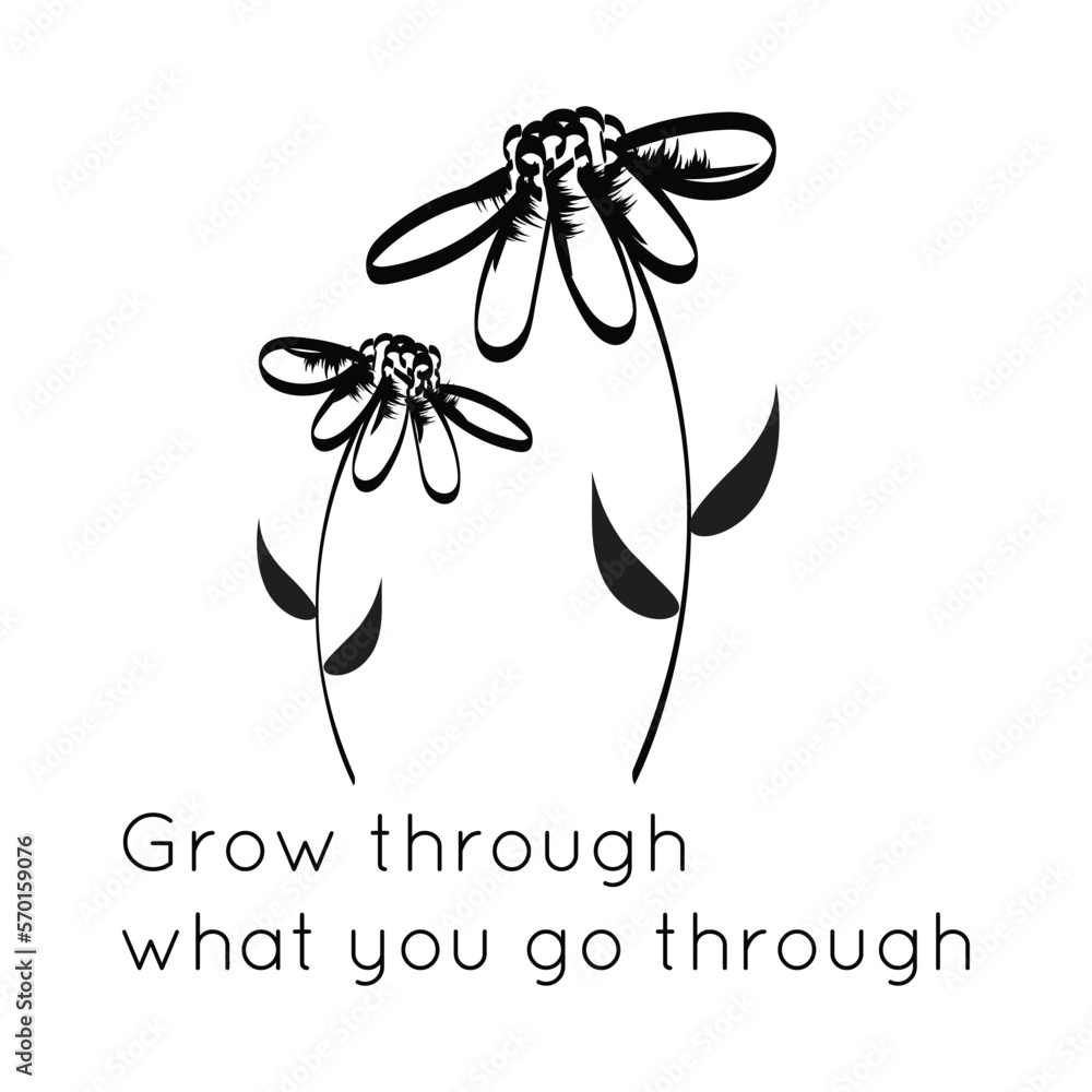 Hand Drawn flower with positive quote. Typography for print or use as ...