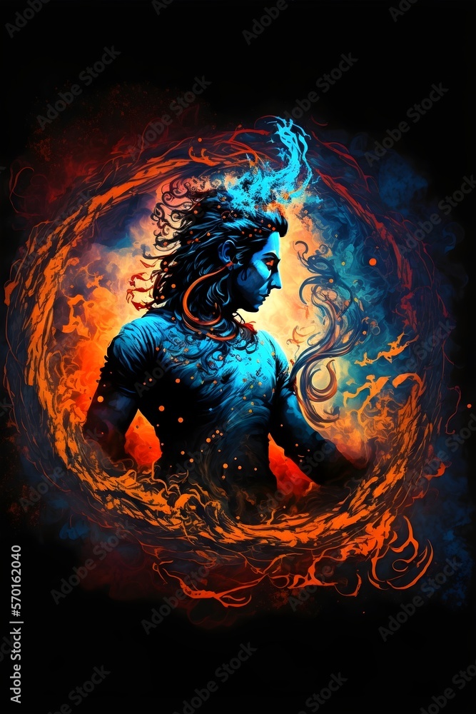 Colorful and Cosmic Painting Of God Shiva Stock Illustration | Adobe Stock