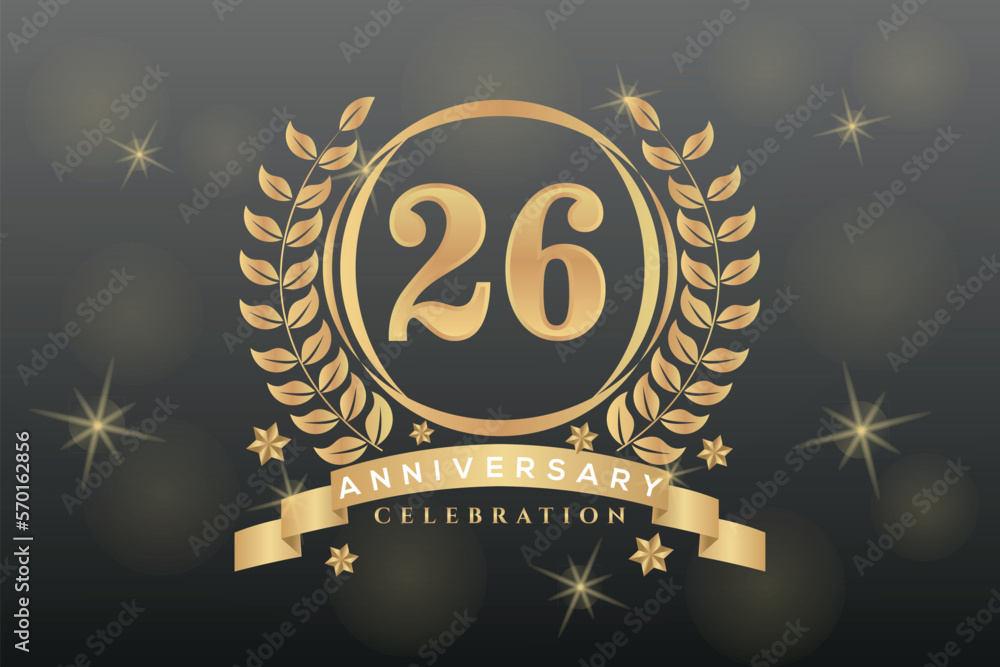 26th anniversary celebration background. Golden numbers with gold ...