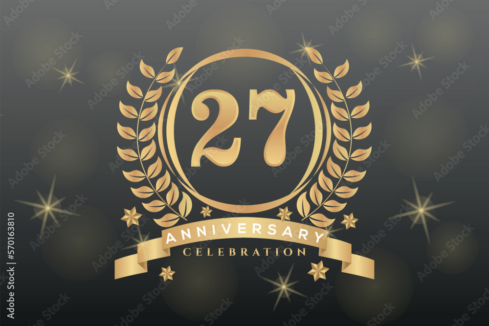 27th anniversary celebration background. Golden numbers with gold ...
