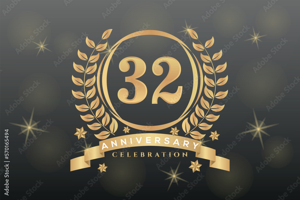 32nd anniversary celebration background. Golden numbers with gold ...