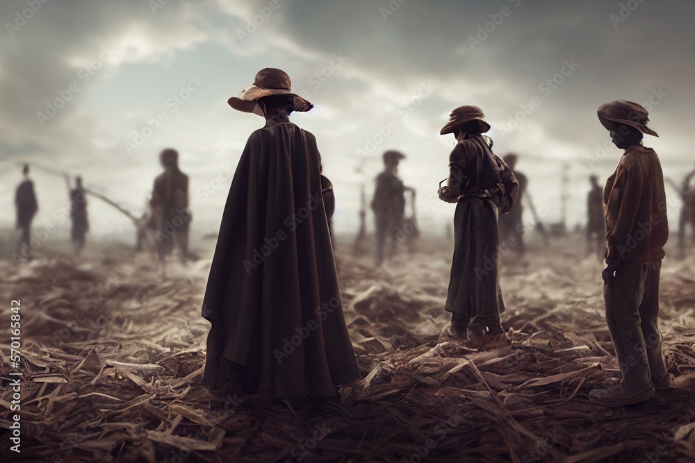 Racism and social exclusion concept. Small group of figures and big one ...