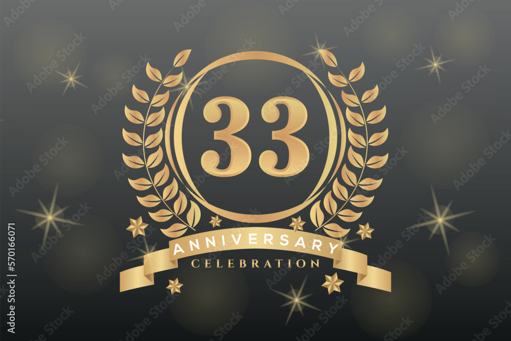 33rd anniversary celebration background. Golden numbers with gold ...