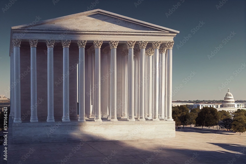 Bright mid-day view of the traditional neoclassical architecture of the ...