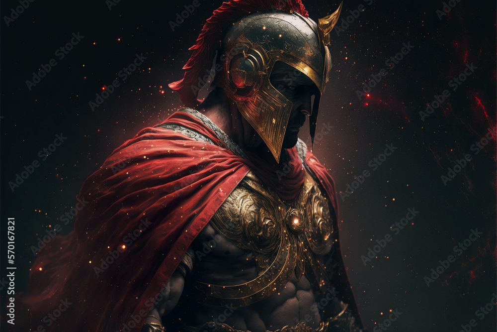 Fearsome Ancient Spartan warrior from Greece, red cloak, spartan helmet ...