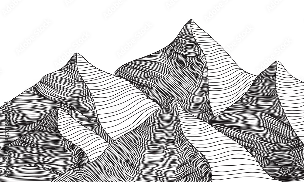 Hand draw line mountain. Abstract landscape. Vector illustraiton ...