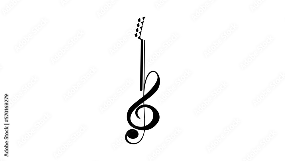 Bass guitar like G-clef shape Staff treble clef notes musician concept ...