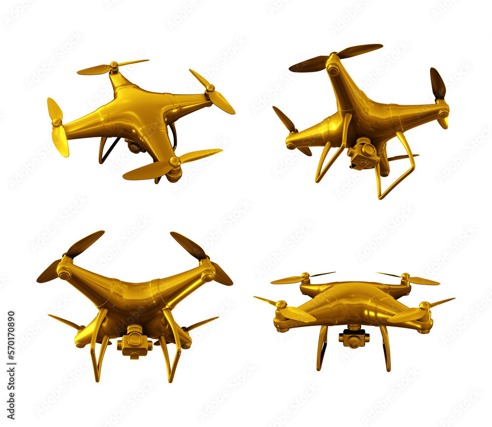 3d rendering of golden drone camera from perspective view Stock ...