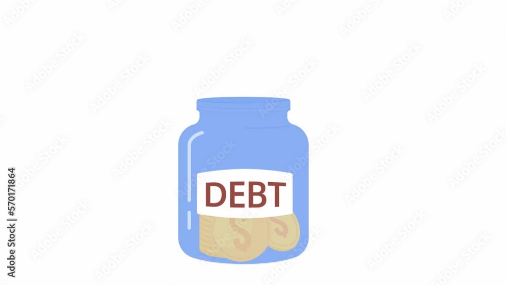 Animated paying off debt jar. Building savings for paying back bills ...