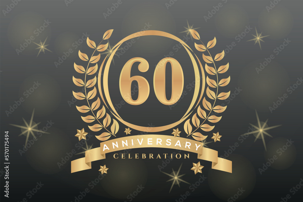60th anniversary celebration background. Golden numbers with gold ...