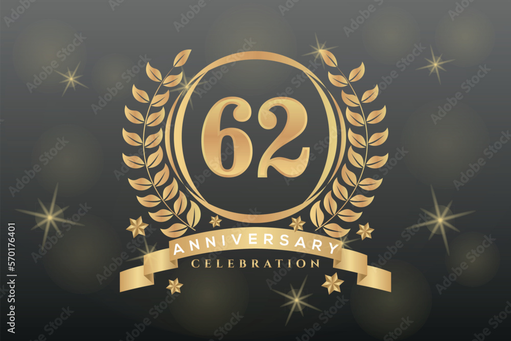 62nd anniversary celebration background. Golden numbers with gold ...
