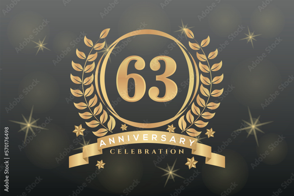 63rd anniversary celebration background. Golden numbers with gold ...