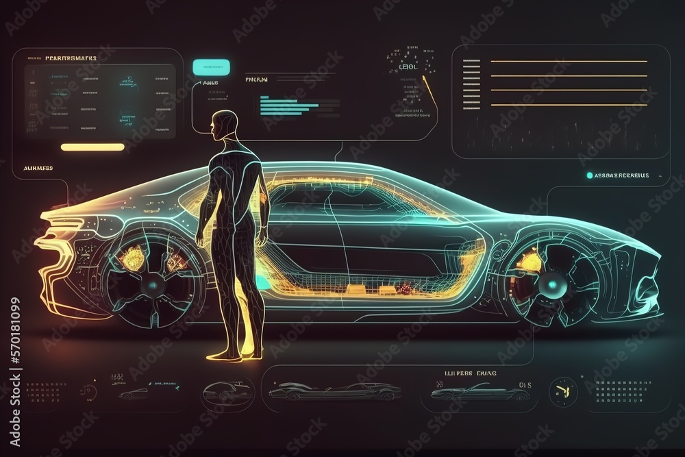 Cars infographic interface in HUD style, analysis and diagnostics ...
