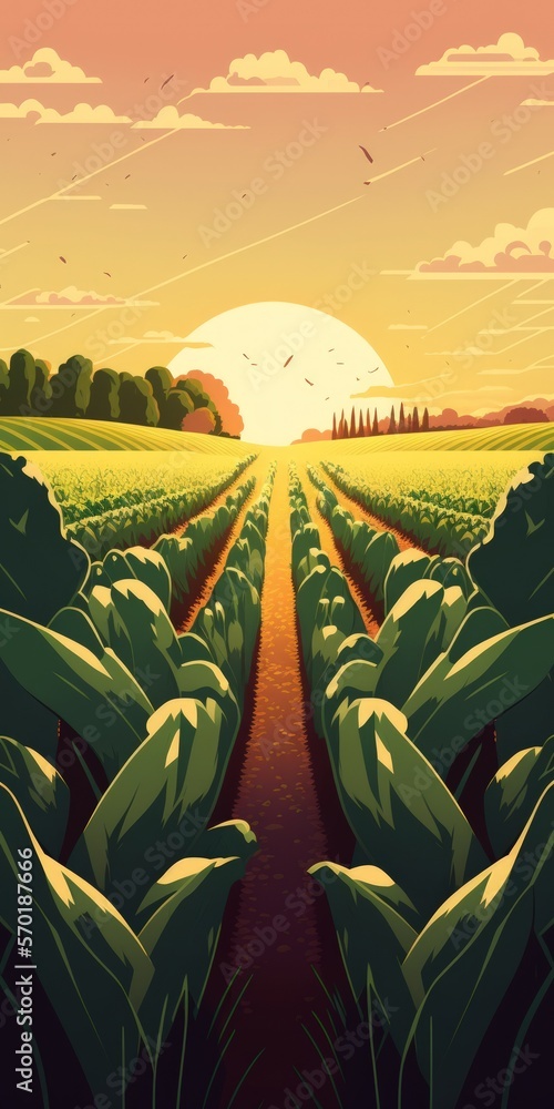 Aerial panoramic view taken by a drone of a Corn field agriculture ...