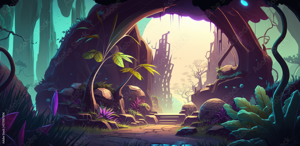 digital concept image of an alien planet with a fantasy jungle ...