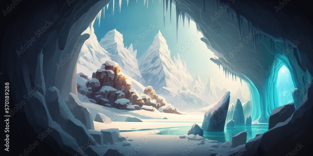 a glacial ice grotto from a fantasy movie. Illustration showing the ...
