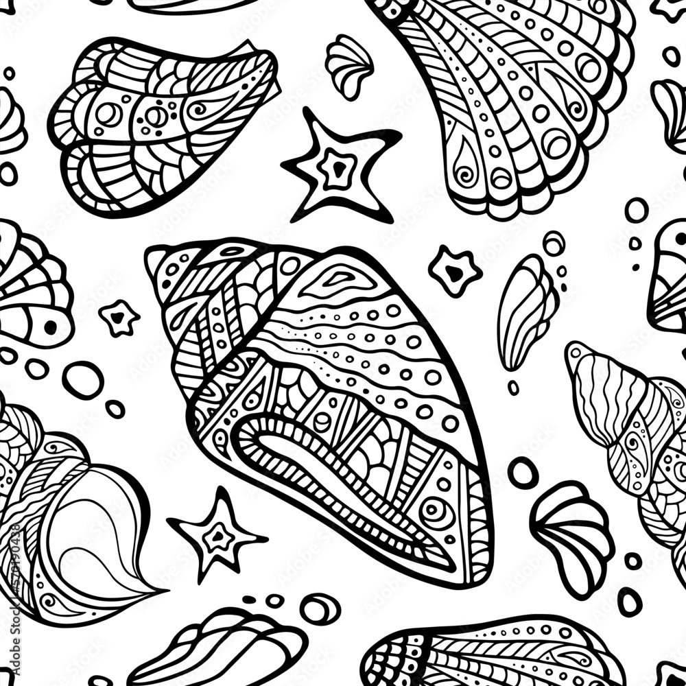 Polynesian shell random seamless pattern. Zen tangle conch endless ...
