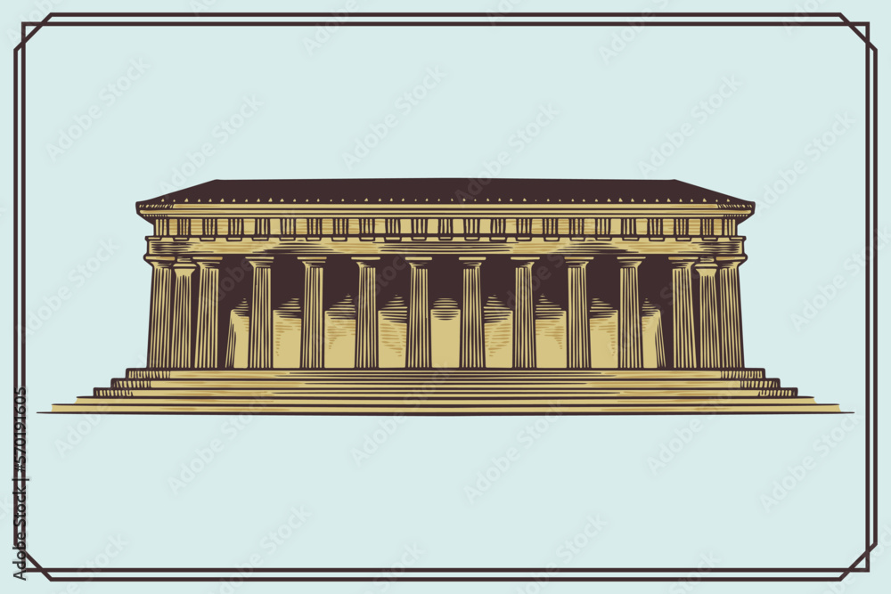 hand drawn ancient greek building in vintage style. Stock Vector ...
