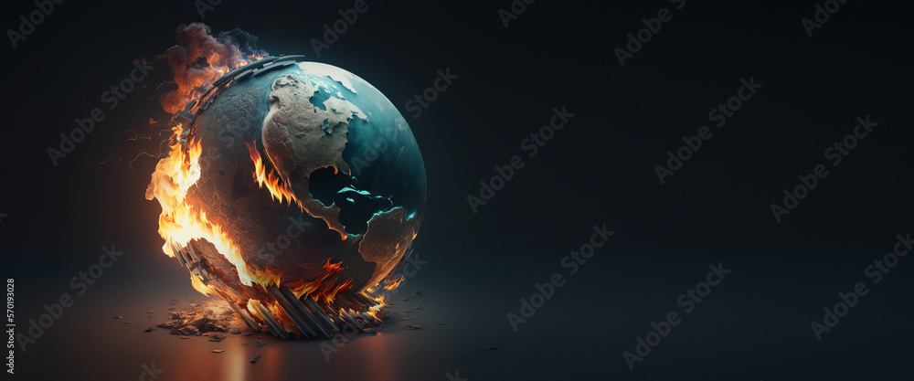 Realistic Burning Fragmented World background with Copy space, Global ...
