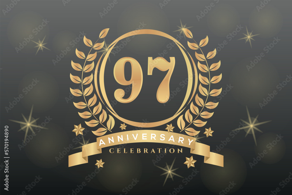 97th anniversary celebration background. Golden numbers with gold ...