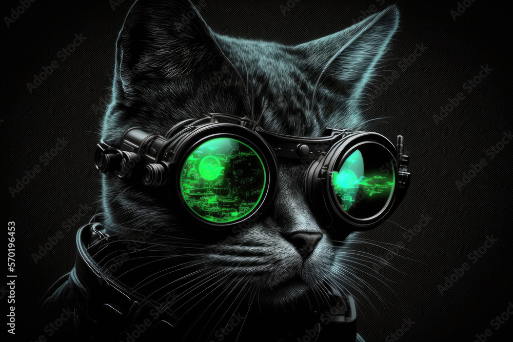 Spy Cat with nightvision glasses generative AI Stock Illustration ...